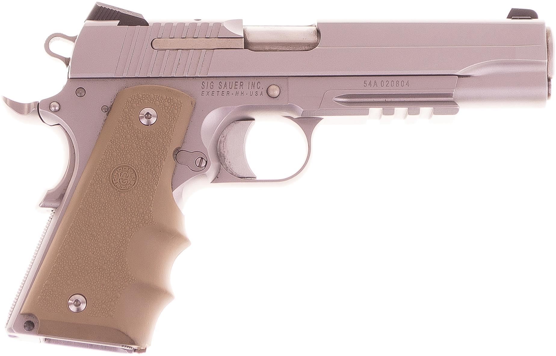 Used SIG SAUER 1911 Stainless Rail Single Action Semi-Auto Pistol - 45 ACP, 5", Stainless, FDE ...